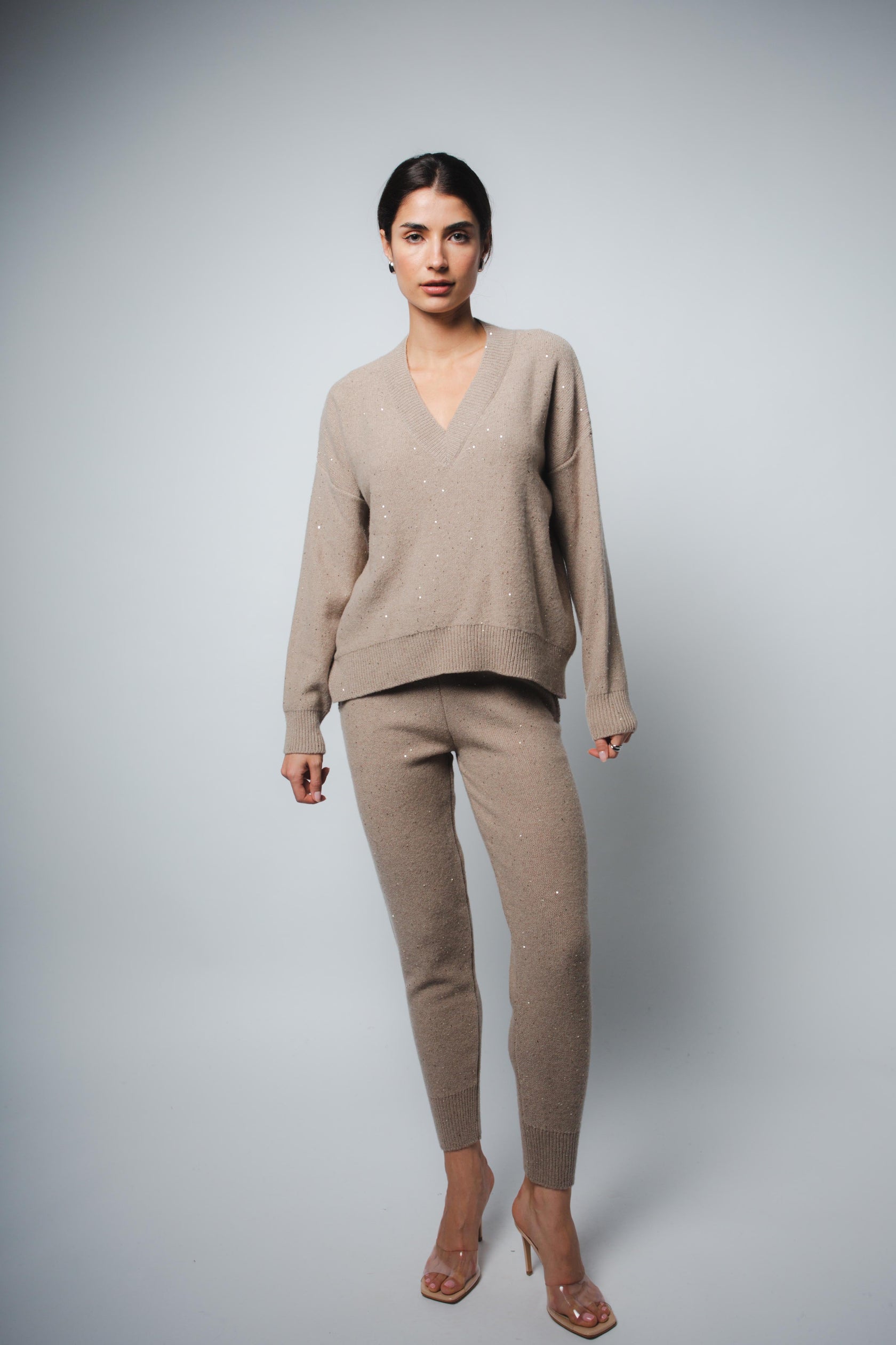 SANTICLER Italian cashmere and sequin sweater in Fawn Sparkle – Santicler