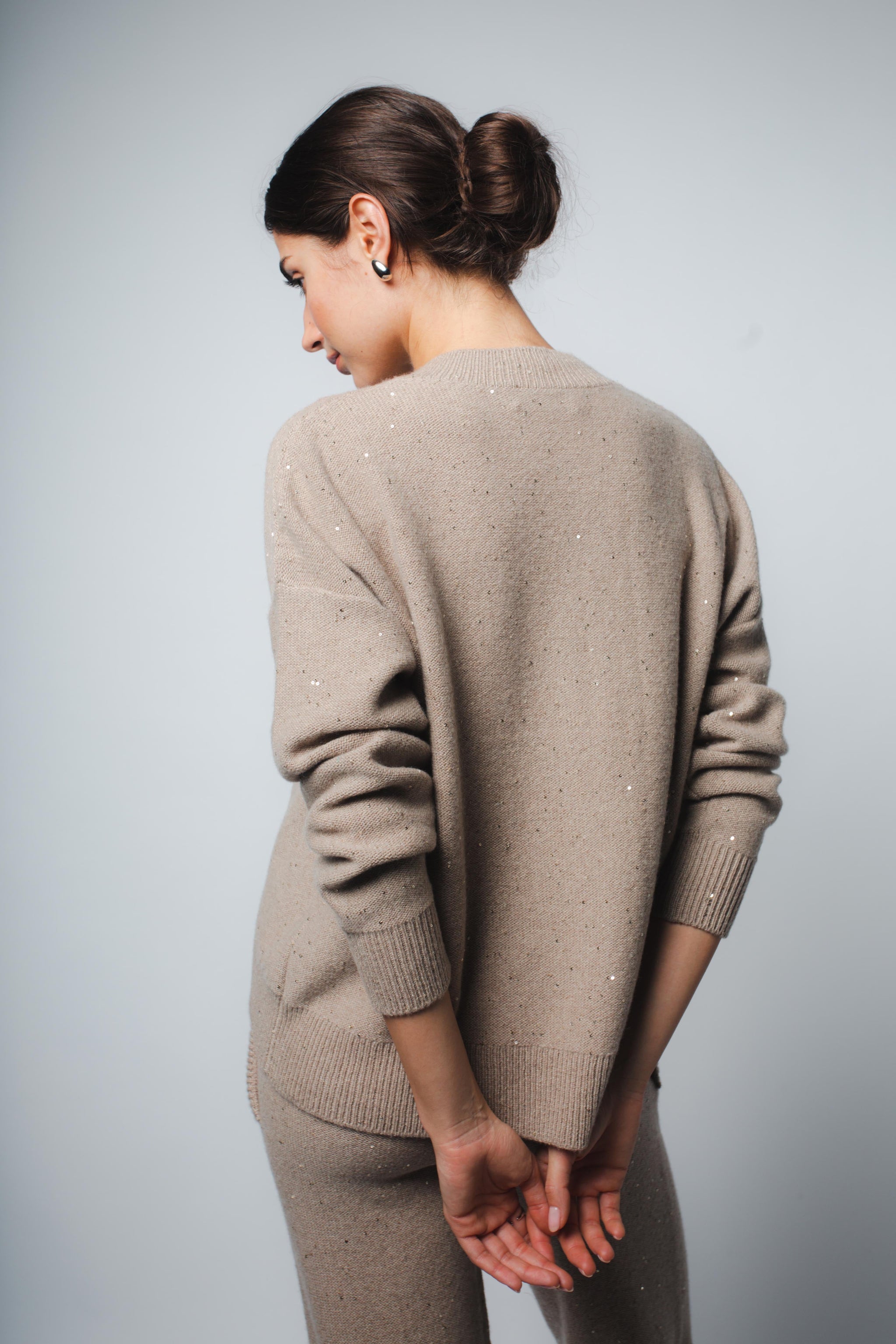 SANTICLER Italian cashmere and sequin sweater in Fawn Sparkle – Santicler